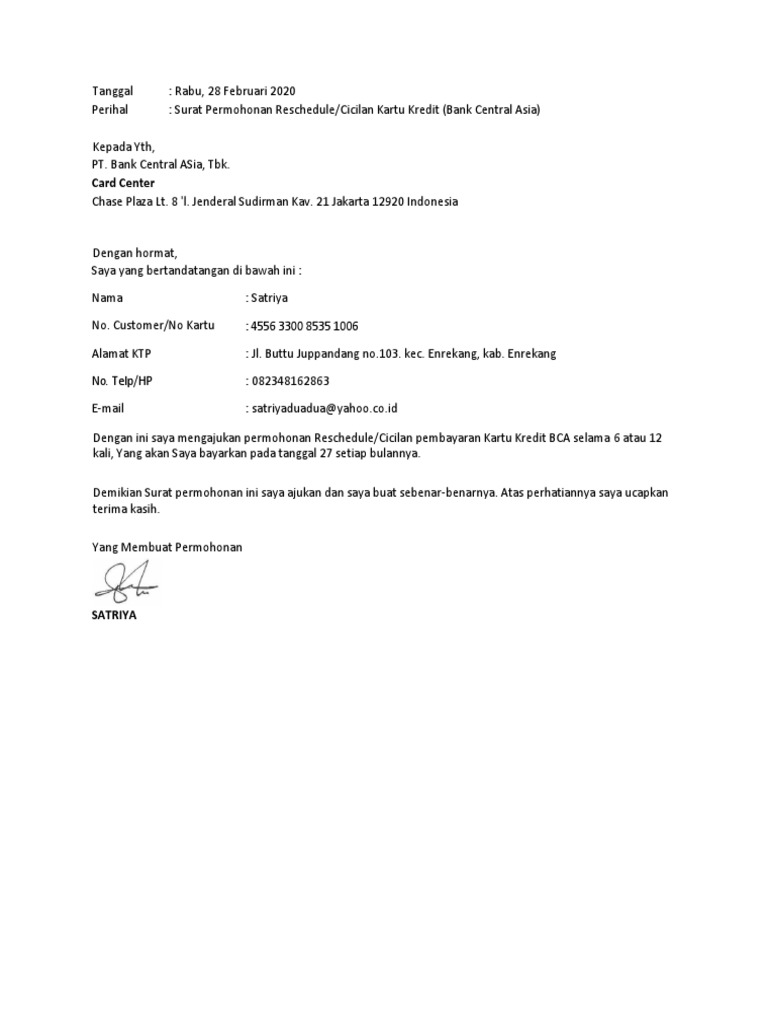 Surat Permohonan Reschedule | PDF