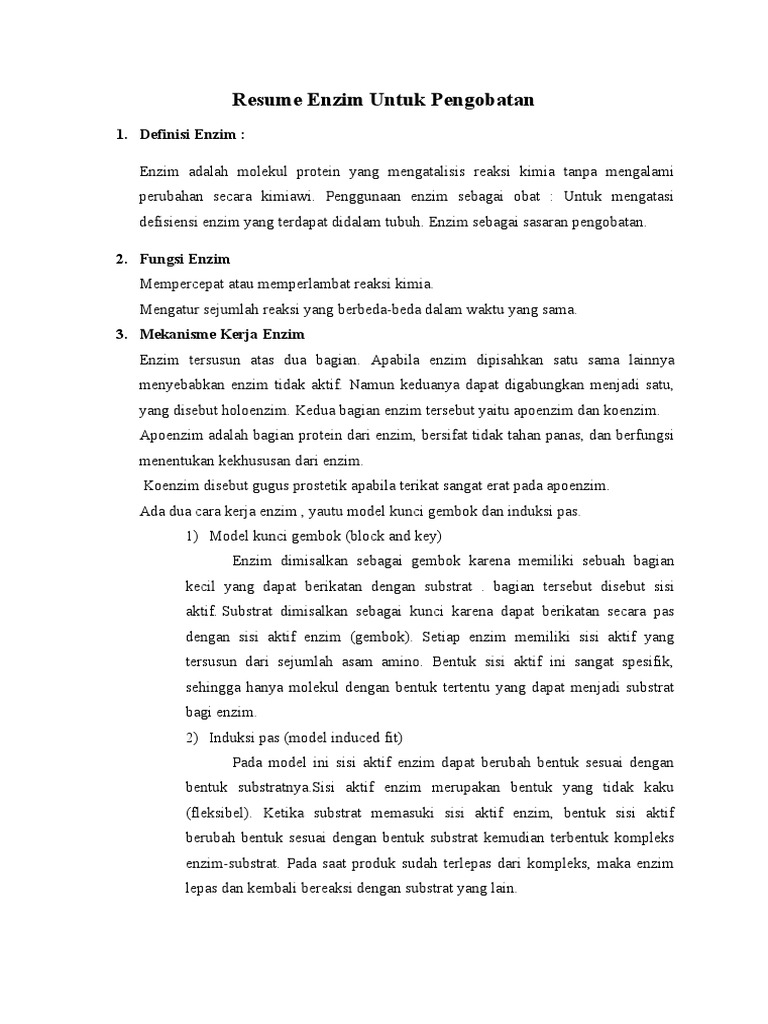 Resume Enzim Untuk Pengobatan | PDF