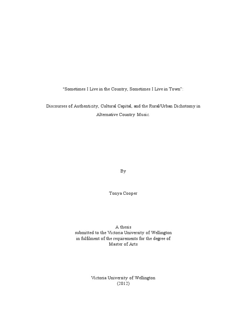 Tonya Cooper Thesis On Authenticity and Rural-Urban Dichotomy in ...