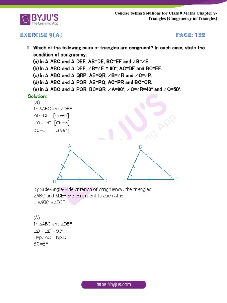Concise Selina Solutions For Class 9 Maths Chapter 9 Triangles | PDF ...