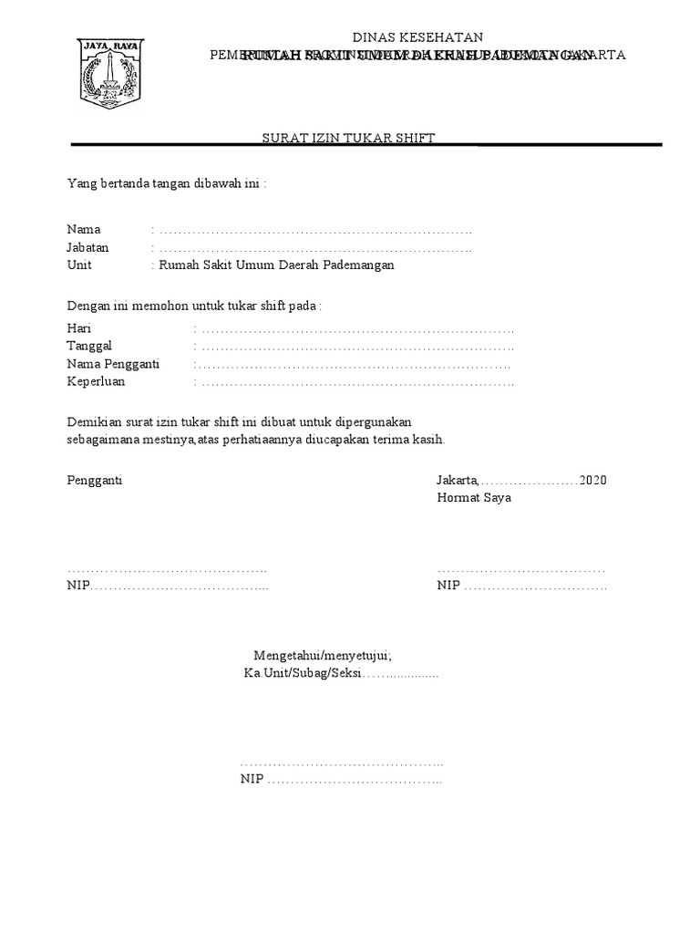 Surat Ijin Tukar Shift | PDF