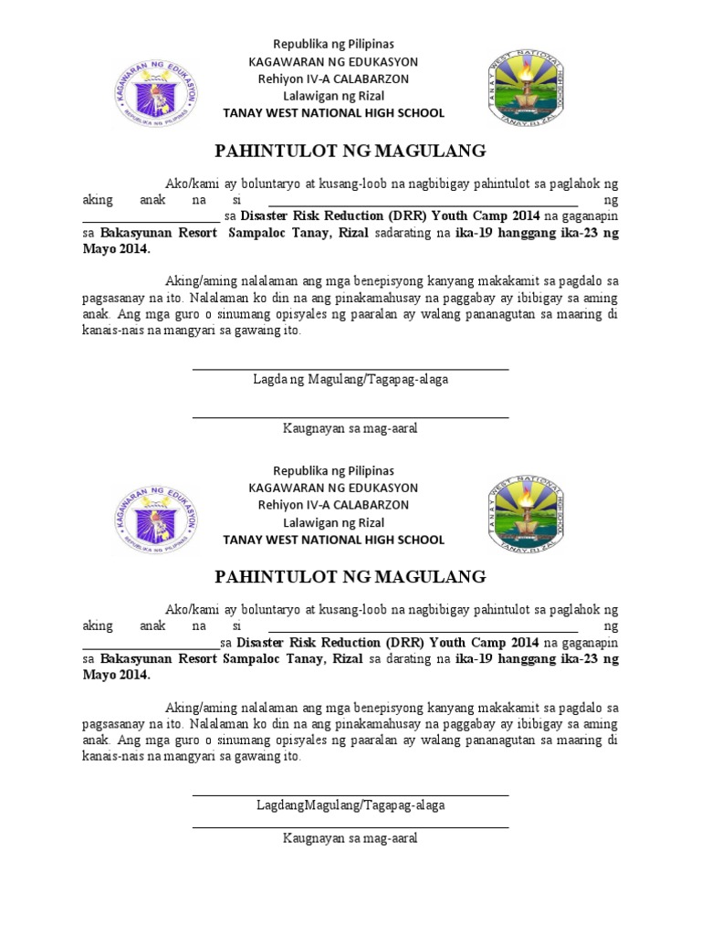 Pahintulot NG Magulang | PDF