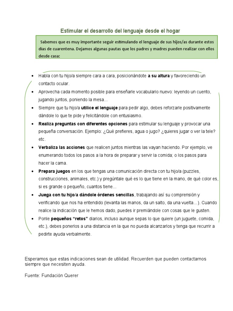 Estimular Lenguaje Hogar-Educación Inicial | PDF