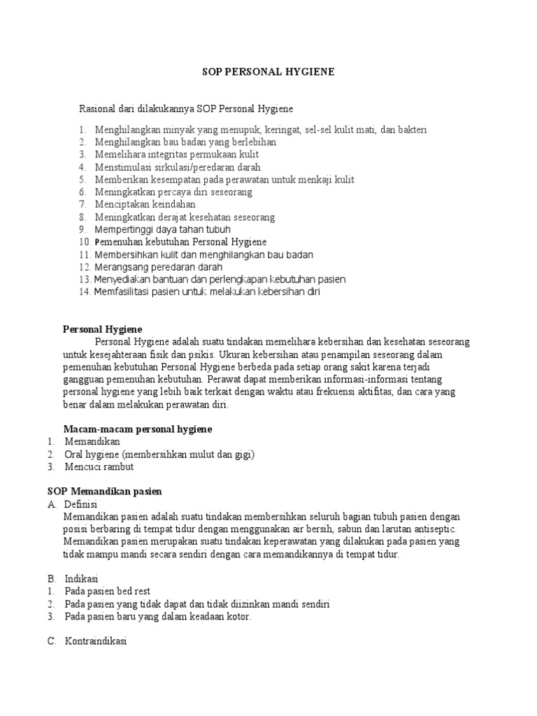 Sop Personal Hygiene | PDF