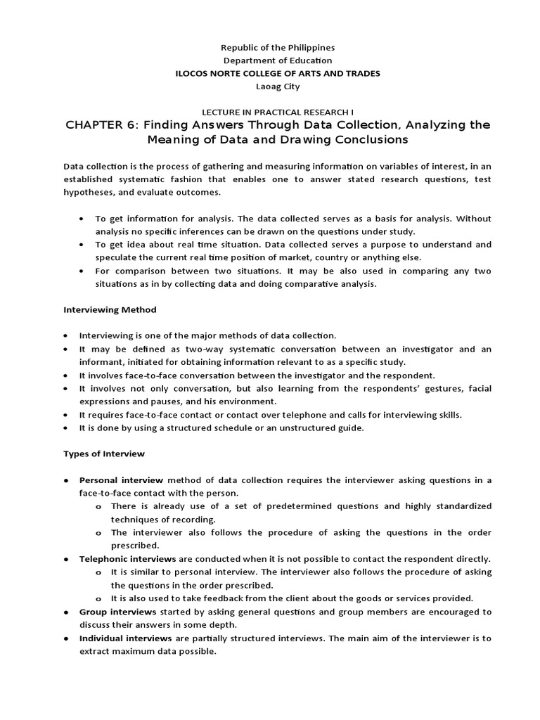 CHAPTER 6: Finding Answers Through Data Collection, Analyzing The Meaning of Data and Drawing ...