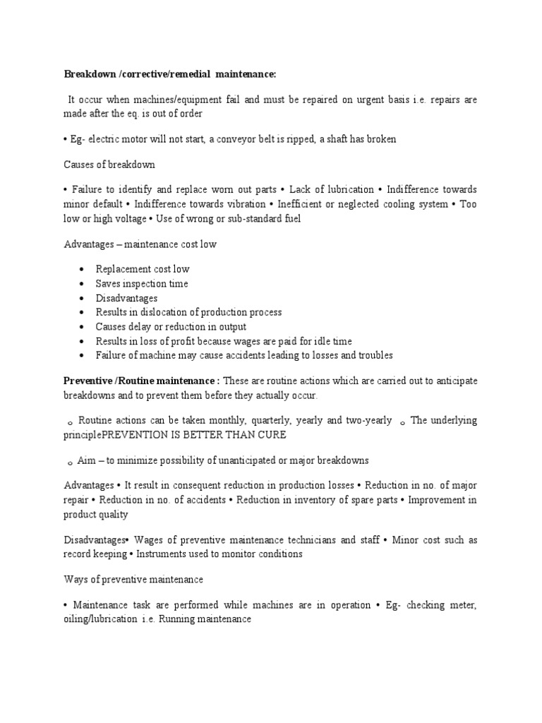 Breakdown /corrective/remedial Maintenance | PDF | Systems Engineering | Mechanical Engineering