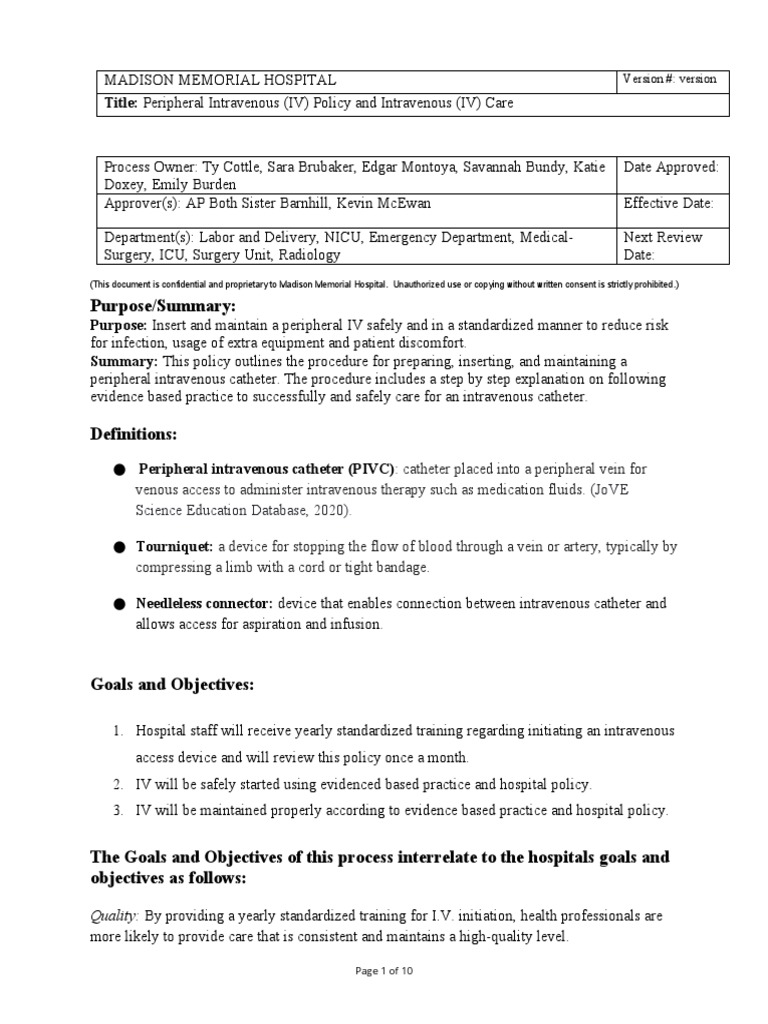 Peripheral IV Policy | PDF | Intravenous Therapy | Clinical Medicine