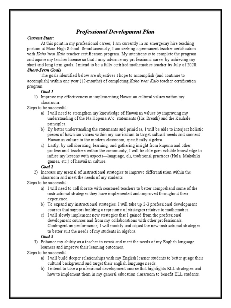 Professional Development Plan | PDF | Teachers | Curriculum