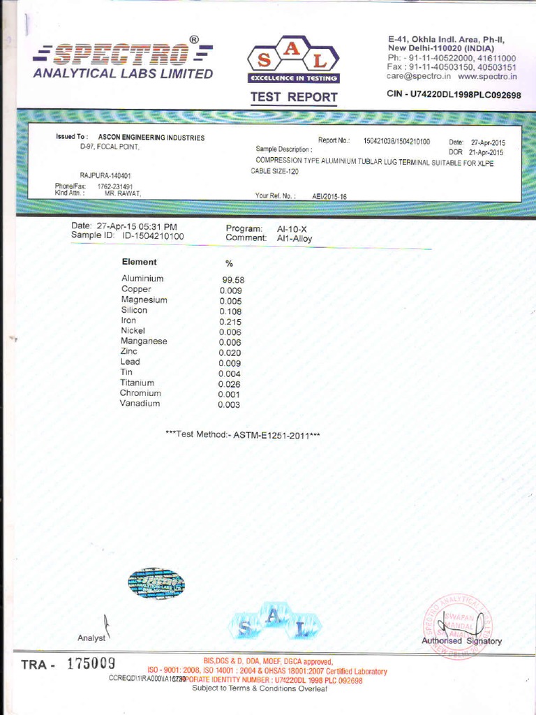 Type Test Report 120sqmm PDF | PDF
