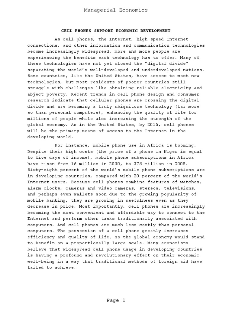 CELL PHONES SUPPORT ECONOMIC DEVELOPMENT (Case Study) | PDF | Internet ...