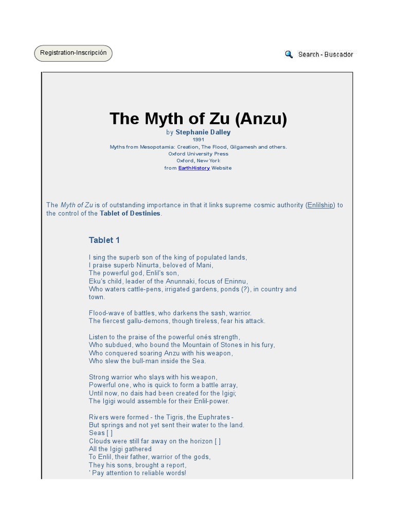 The Myth of Zu | PDF | Mesopotamian Mythology | Asian Mythology