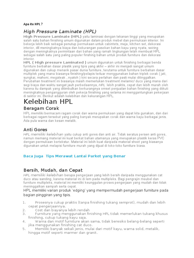 Kelebihan HPL: High Pressure Laminate (HPL) | PDF | Griya & Taman
