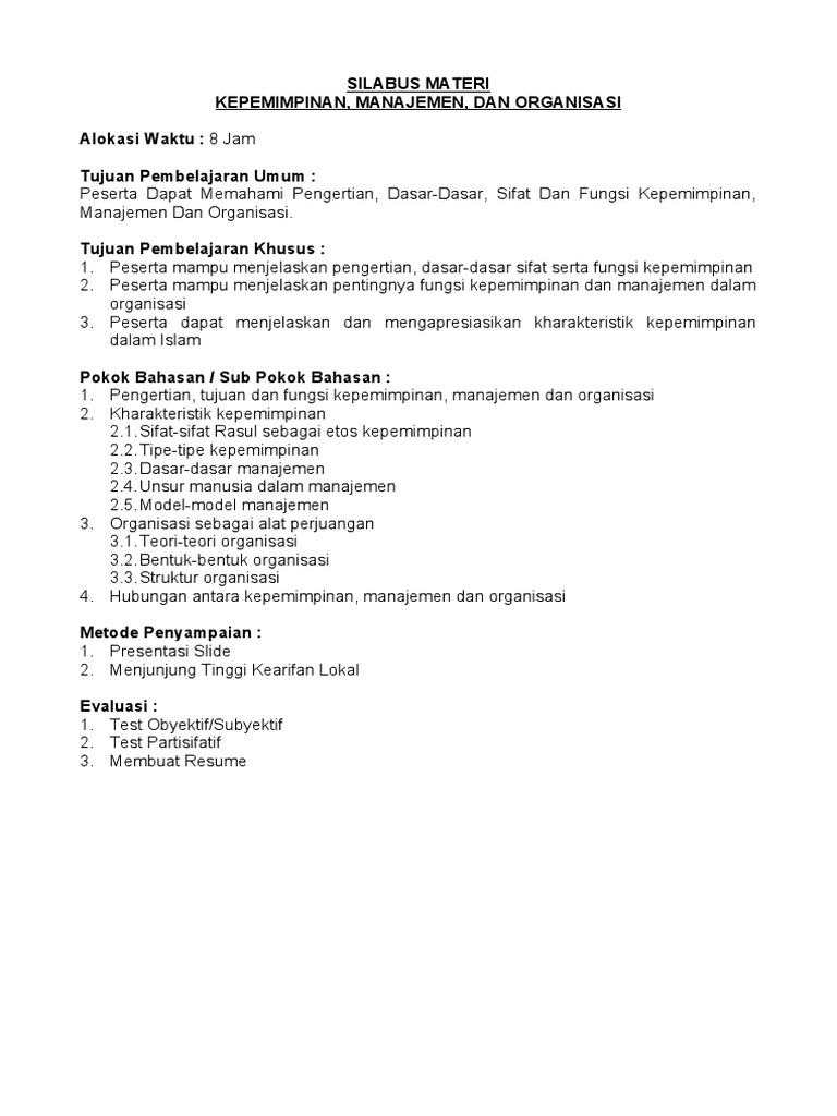 Silabus Materi Kmo | PDF