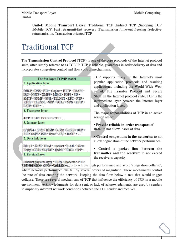 Traditional TCP: Unit-4: Mobile Transport Layer | PDF | Transmission ...