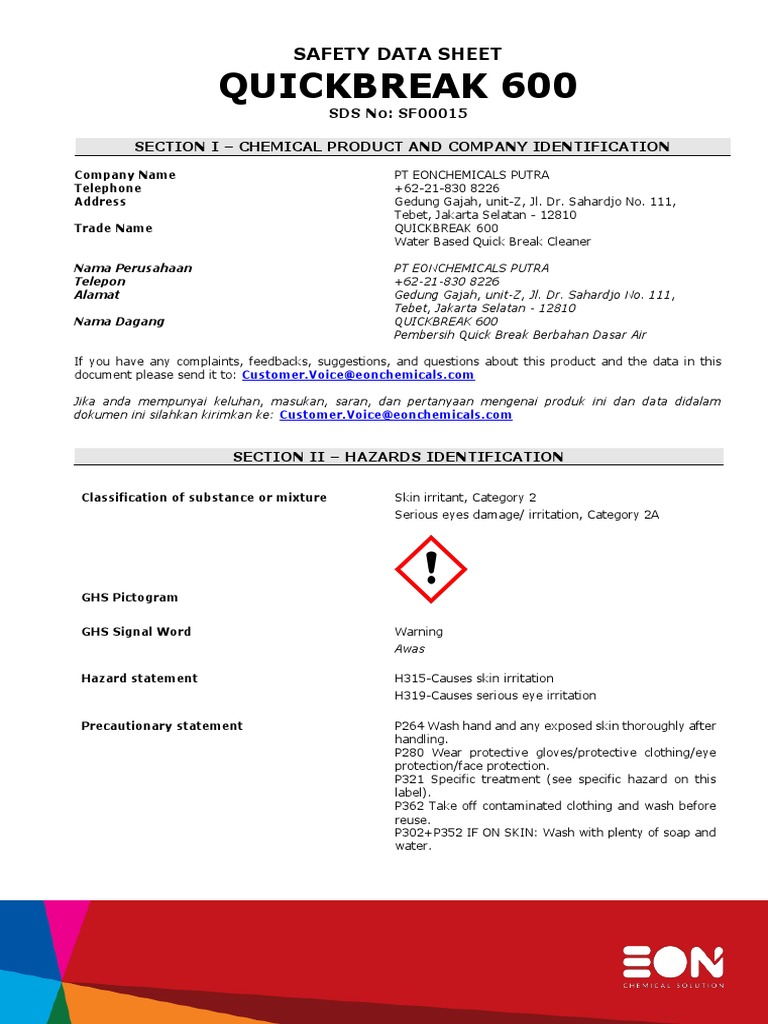 Data Keselamatan QuickBreak 600 | PDF