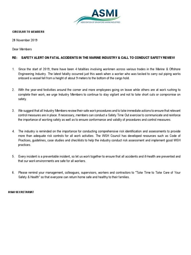 ASMI Safety Alert | PDF | Security | Risk