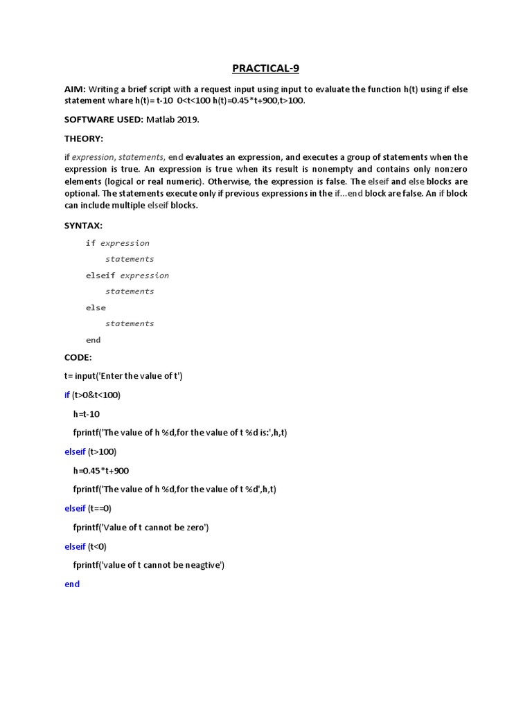 Practical-9: If Expression, Statements, End Elseif Else If... End If Elseif | PDF | Chart ...