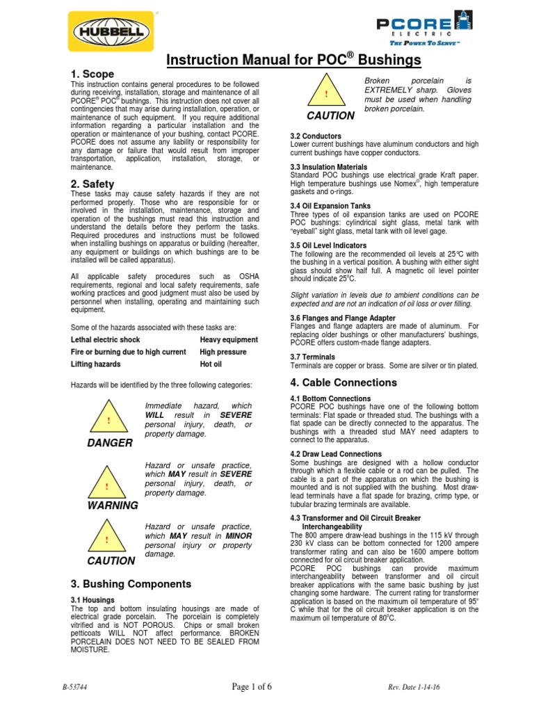 Instruction Manual For POC Bushings: Caution | PDF | Transformer ...