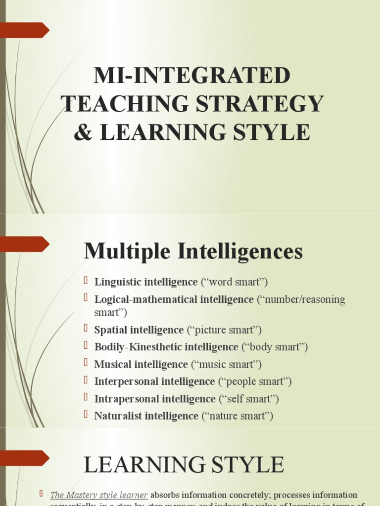 Mi-Integrated Teaching Strategy & Learning Style | PDF | Intelligence ...