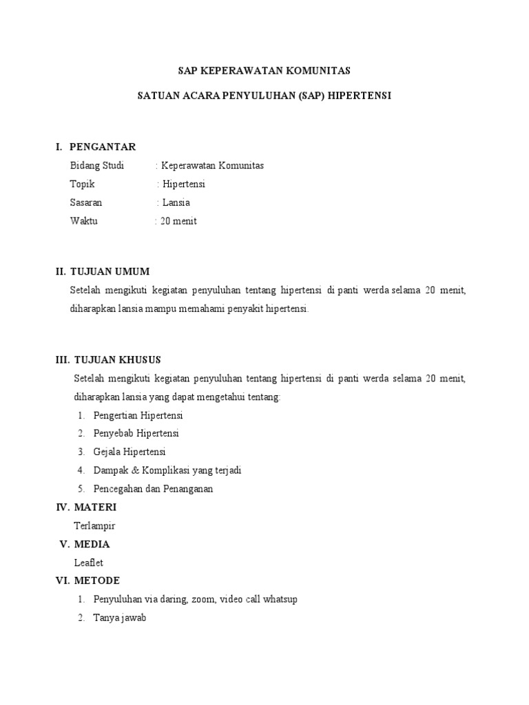 Sap Keperawatan Komunitas | PDF