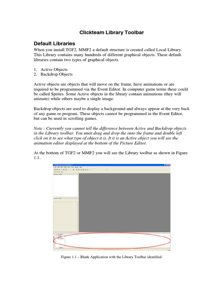Clickteam Library Toolbar Default Libraries: Figure 1.1 - Blank Application With The Library ...