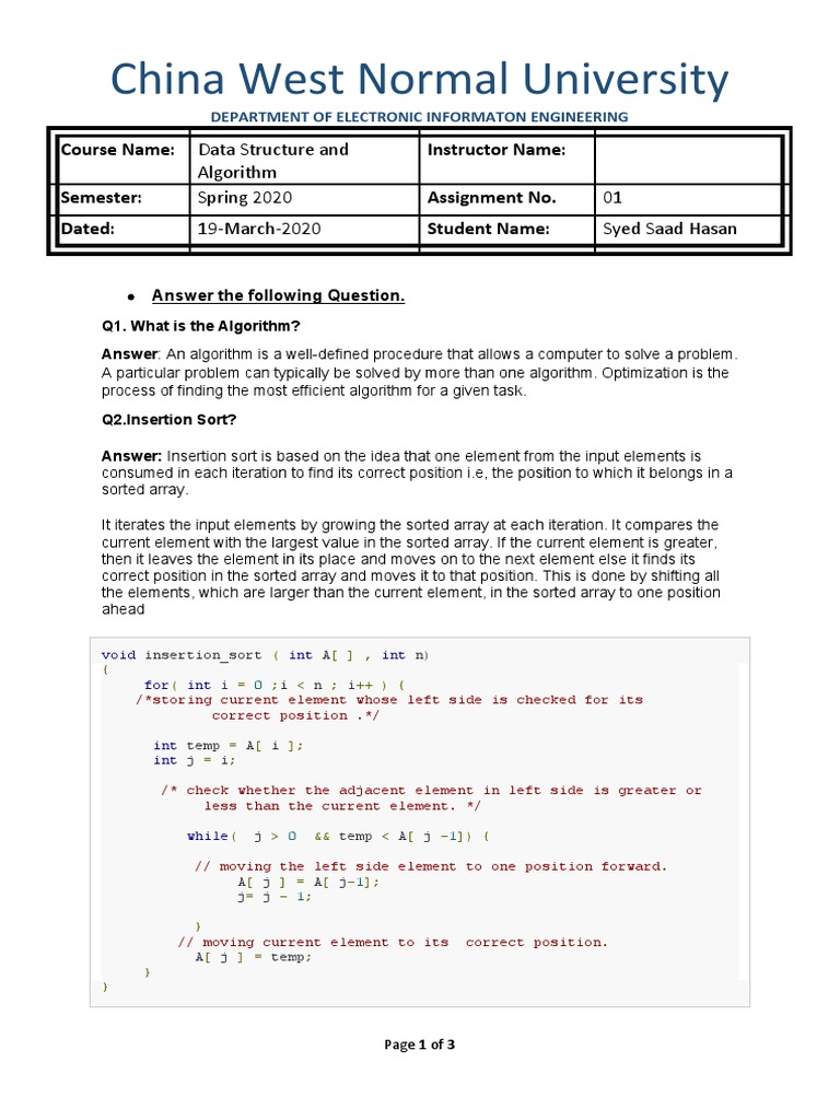 China West Normal University: Data Structure and Algorithm Spring 2020 ...