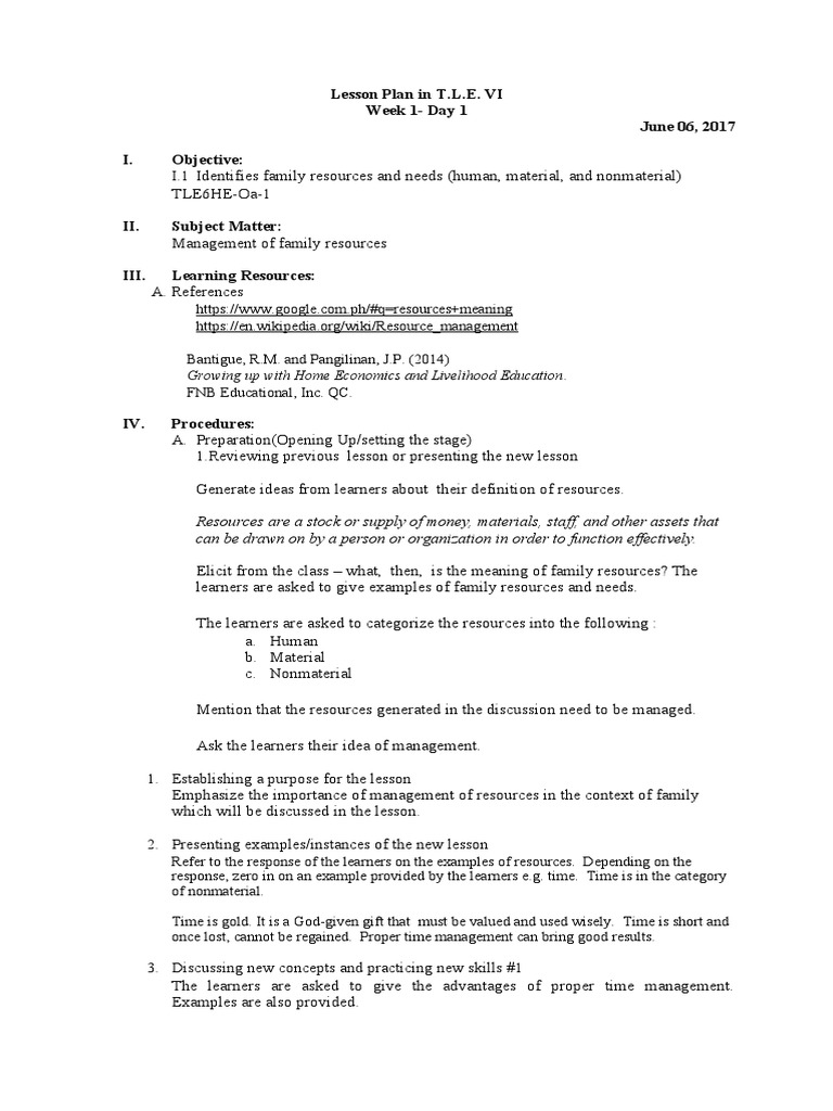 Lesson Plan in TLE 6 2nd | PDF | Lesson Plan | Resource