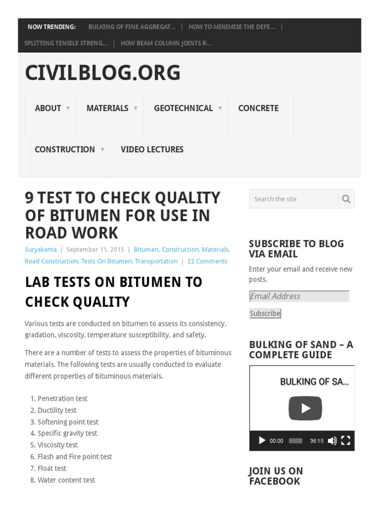 Test To Check Quality of Bitumen For Use in Road Work | PDF | Asphalt ...