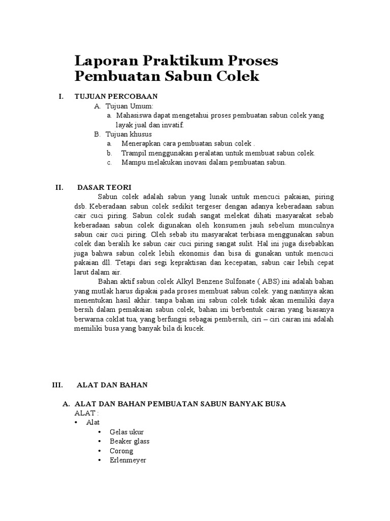 Laporan Praktikum Proses Pembuatan Sabun Colek | PDF
