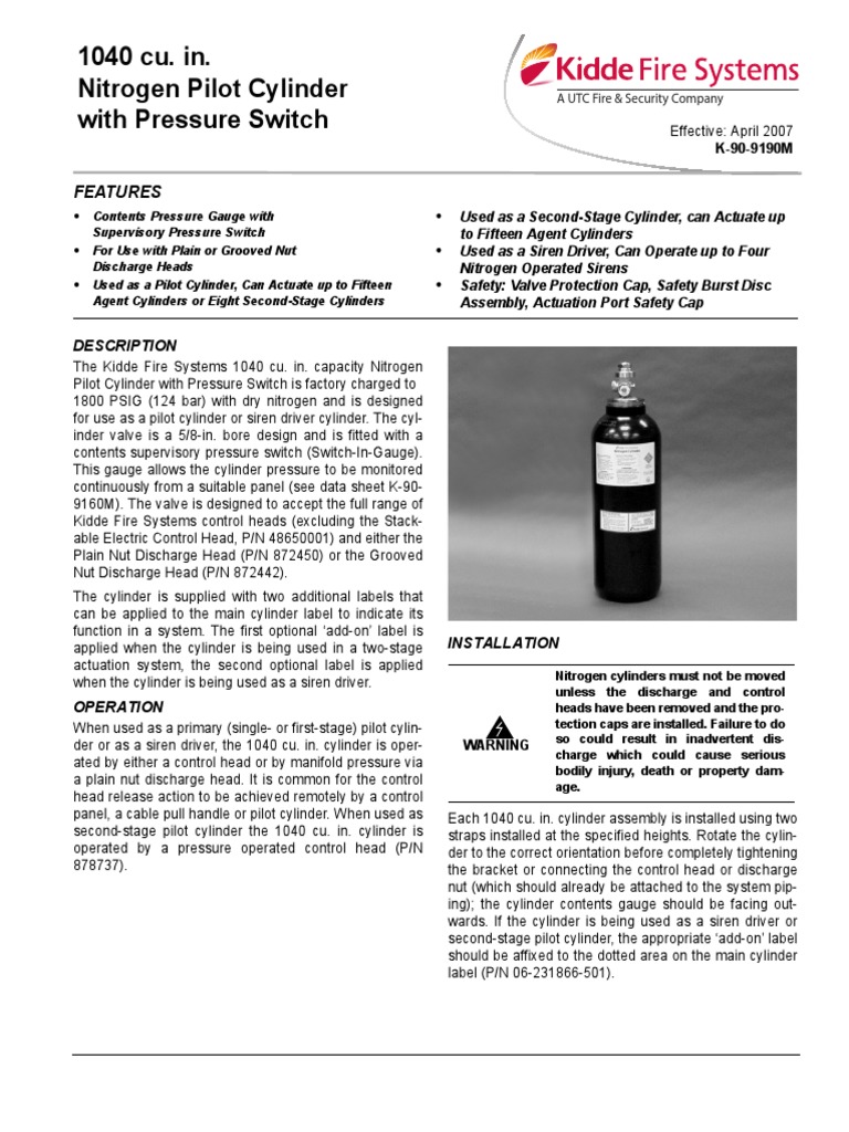 1040 Cu. in - Nitrogen Pilot Cylinder With Pressure Switch | PDF | Pipe ...