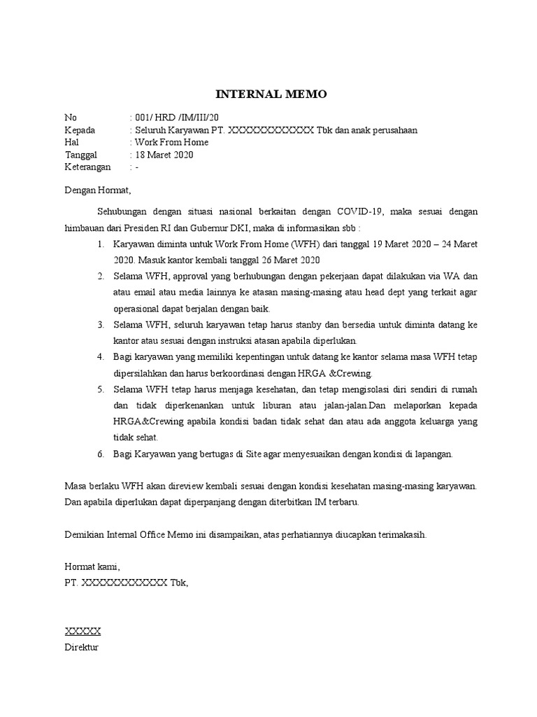 INternal Memo WFH - Corona | PDF