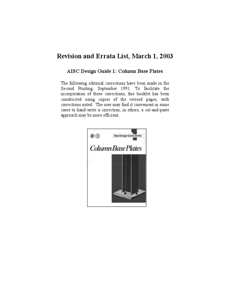 AISC Design Guide 1 - Errata-Column Base Plates - 2nd Edition PDF | PDF ...