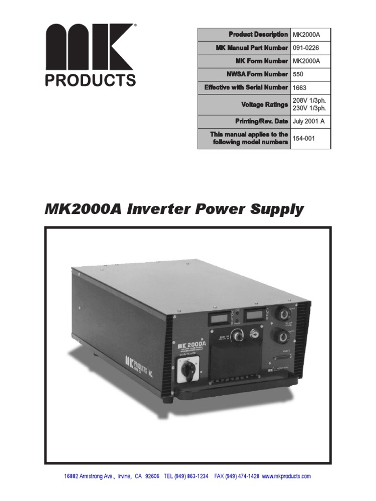 091-0226A MK2000A PowerSupply | PDF | Power Supply | Power Inverter