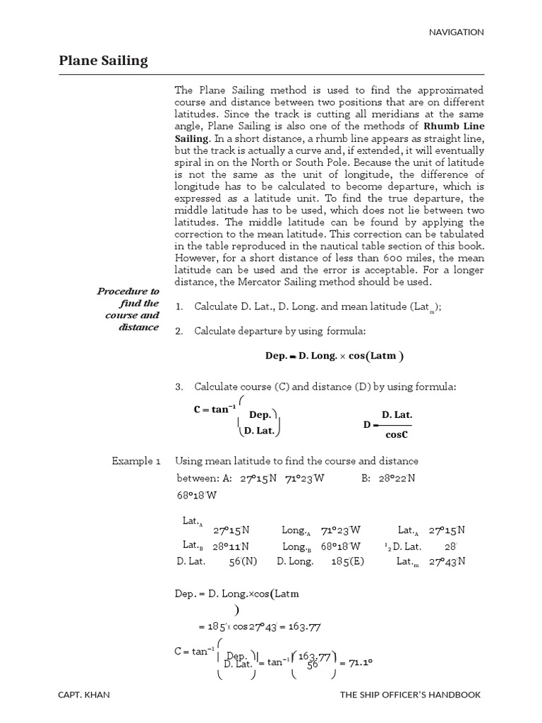 Plane Sailing: Rhumb Line Sailing. in A Short Distance, A Rhumb Line ...
