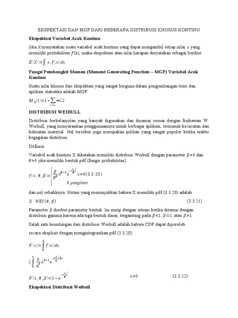 Ekspektasi Dan MGF Dari Beberapa Distribusi Khusus Kontinu | PDF
