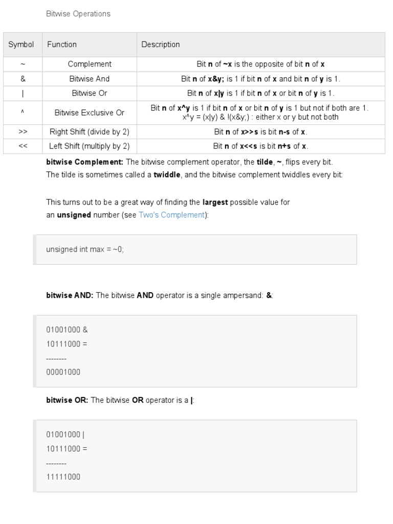 Bitwise Complement: The Bitwise Complement Operator, The Tilde,, Flips ... Bitwise Complement: The Bitwise Complement Operator, The Tilde,, Flips ...