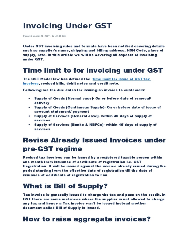 Invoicing Under GST | Download Free PDF | Invoice | Value Added Tax