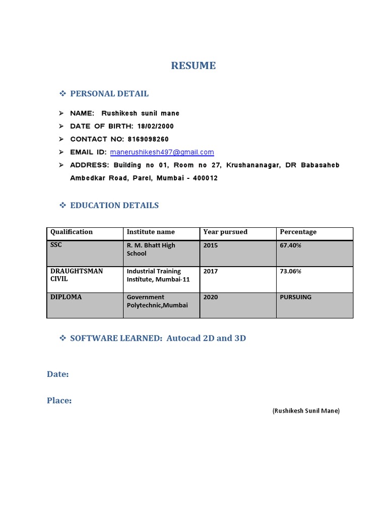 Resume of Rushikesh Sunil Mane | PDF