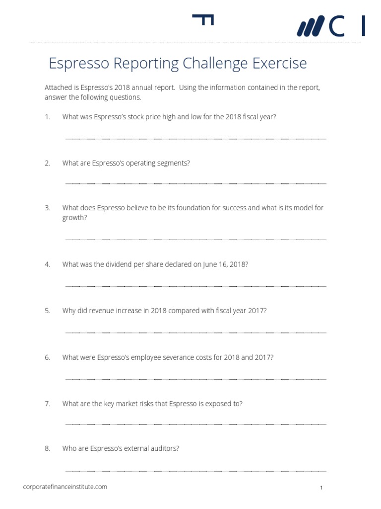 Espresso Reporting Challenge Exercise | PDF