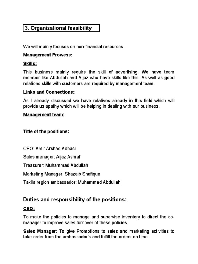 Organizational Feasibility: Management Prowess: Skills | PDF