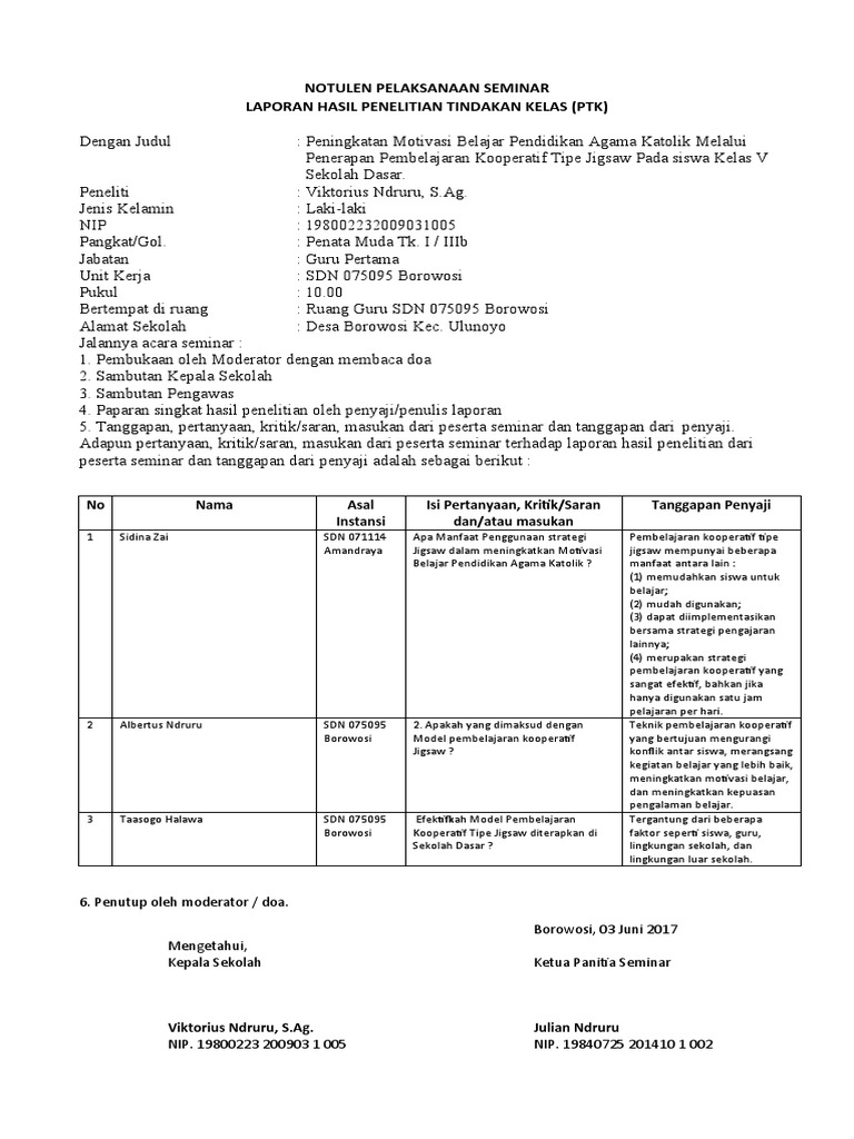 Notulen Pelaksanaan Seminar | PDF