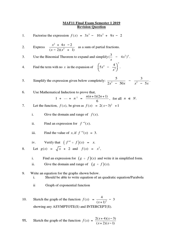 MAF11 Final Exam Questions 2019 | PDF | Sine | Function (Mathematics)