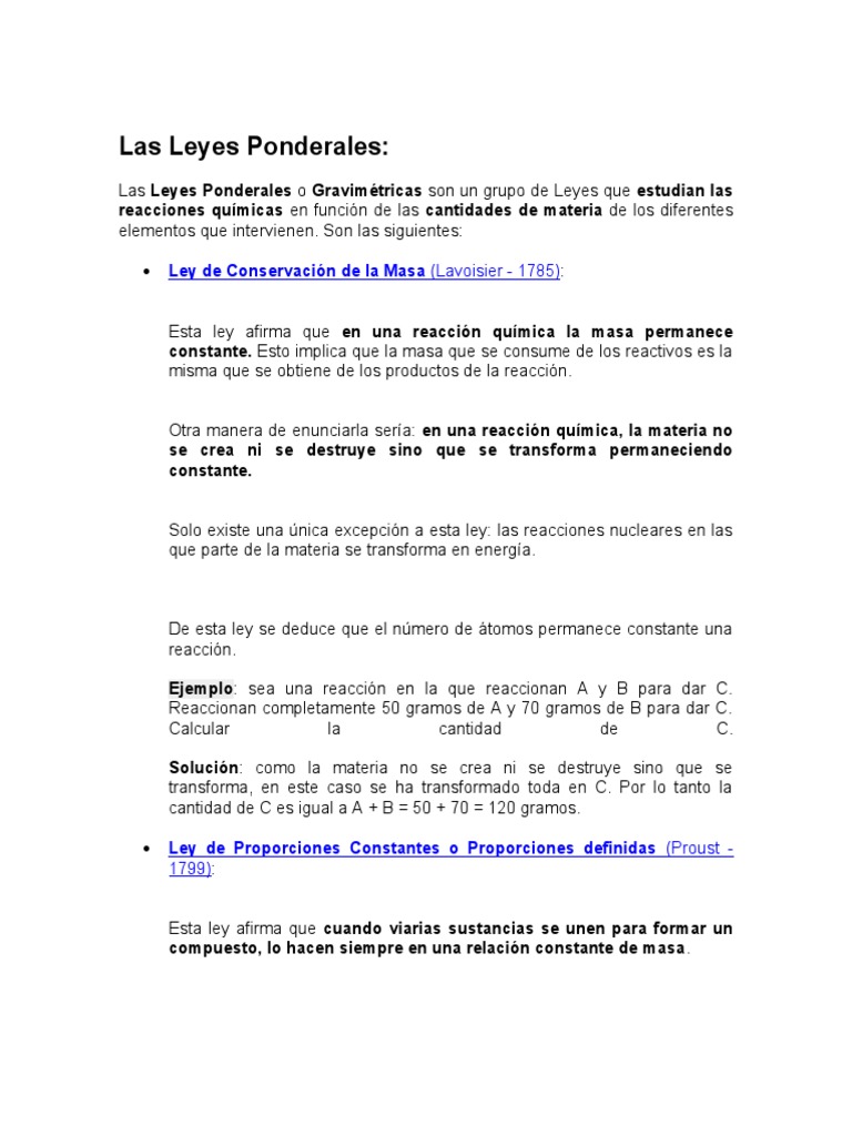 Las Leyes Ponderales | PDF | Estequiometría | Reacciones químicas