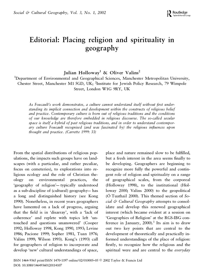 Placing Religion and Spirituality in Geography | PDF | Geography ...