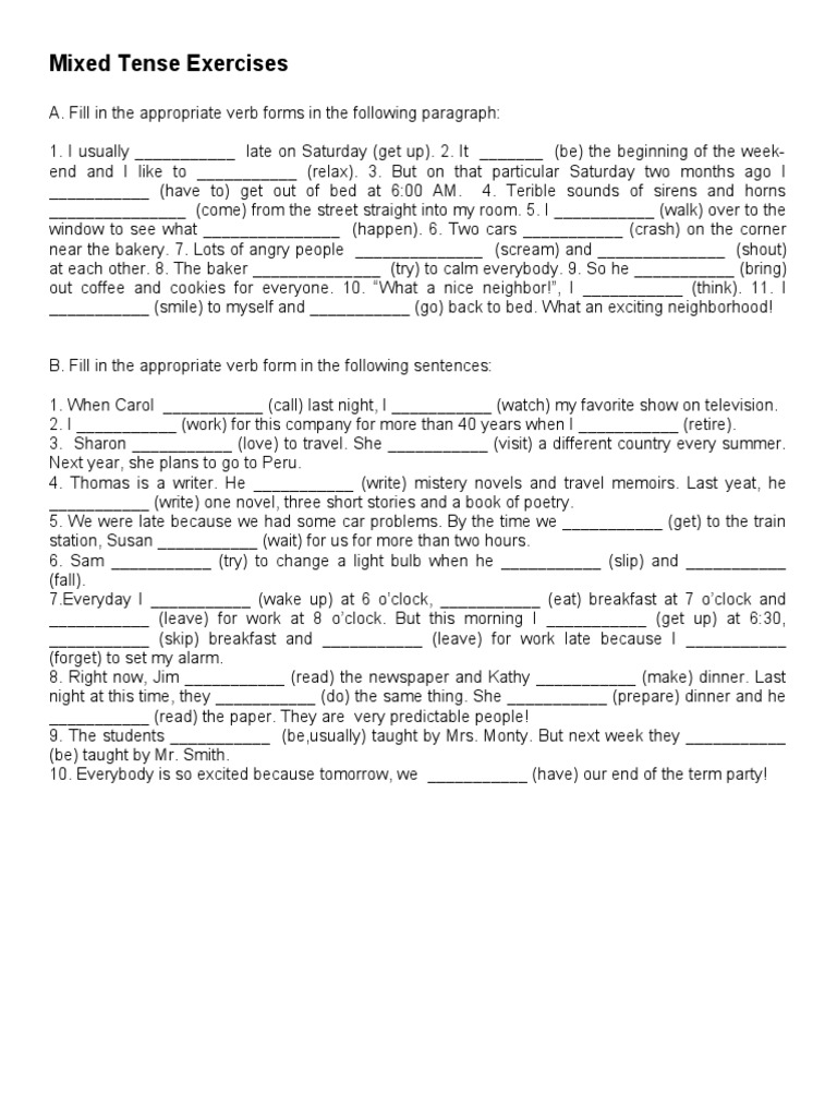Mixed Tense Exercises | PDF