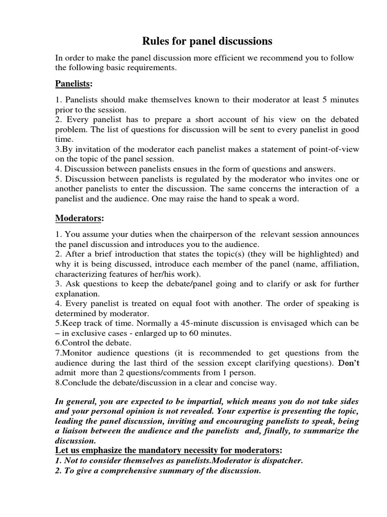 Rules For Panel Discussions: Panelists | PDF