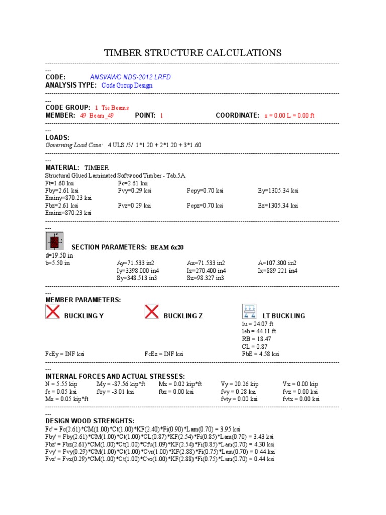 Timber Structure Calculations: Code: Analysis Type | PDF | Buckling ...