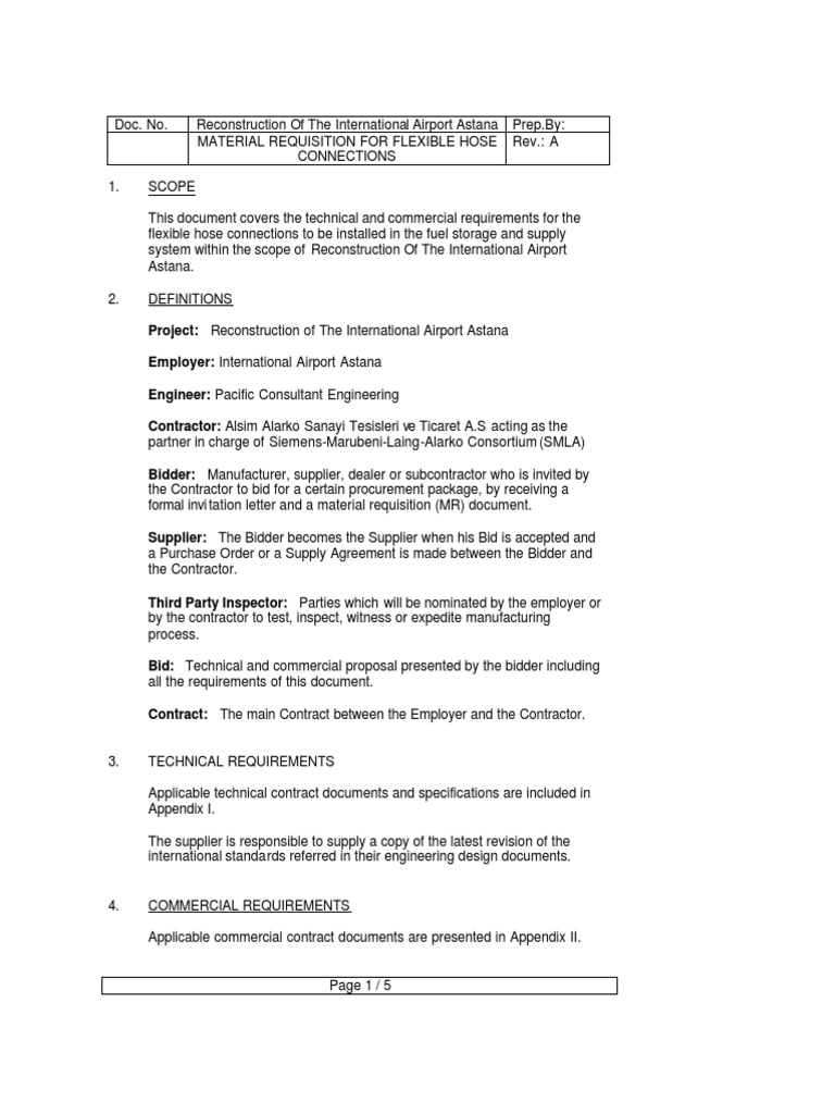 Material Requisition For Flexible Hose - Rev0 MC Gowan Reviewed | PDF | Mechanical Engineering ...