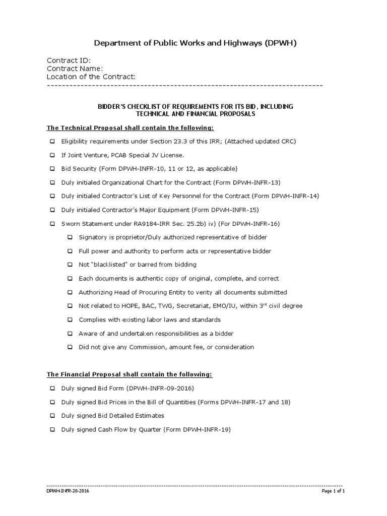 Checklist For Bidding New | PDF