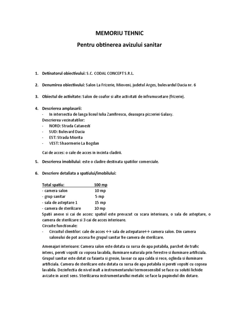 Memoriu Tehnic LaFrizerie | PDF